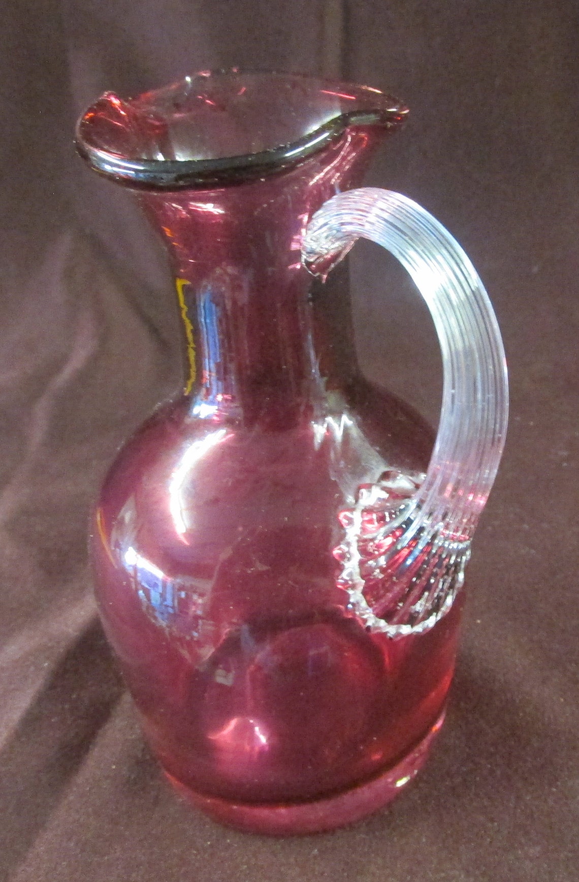 Small Cranberry Glass Pitcher With Applied Handle 4-1/2 | Etsy