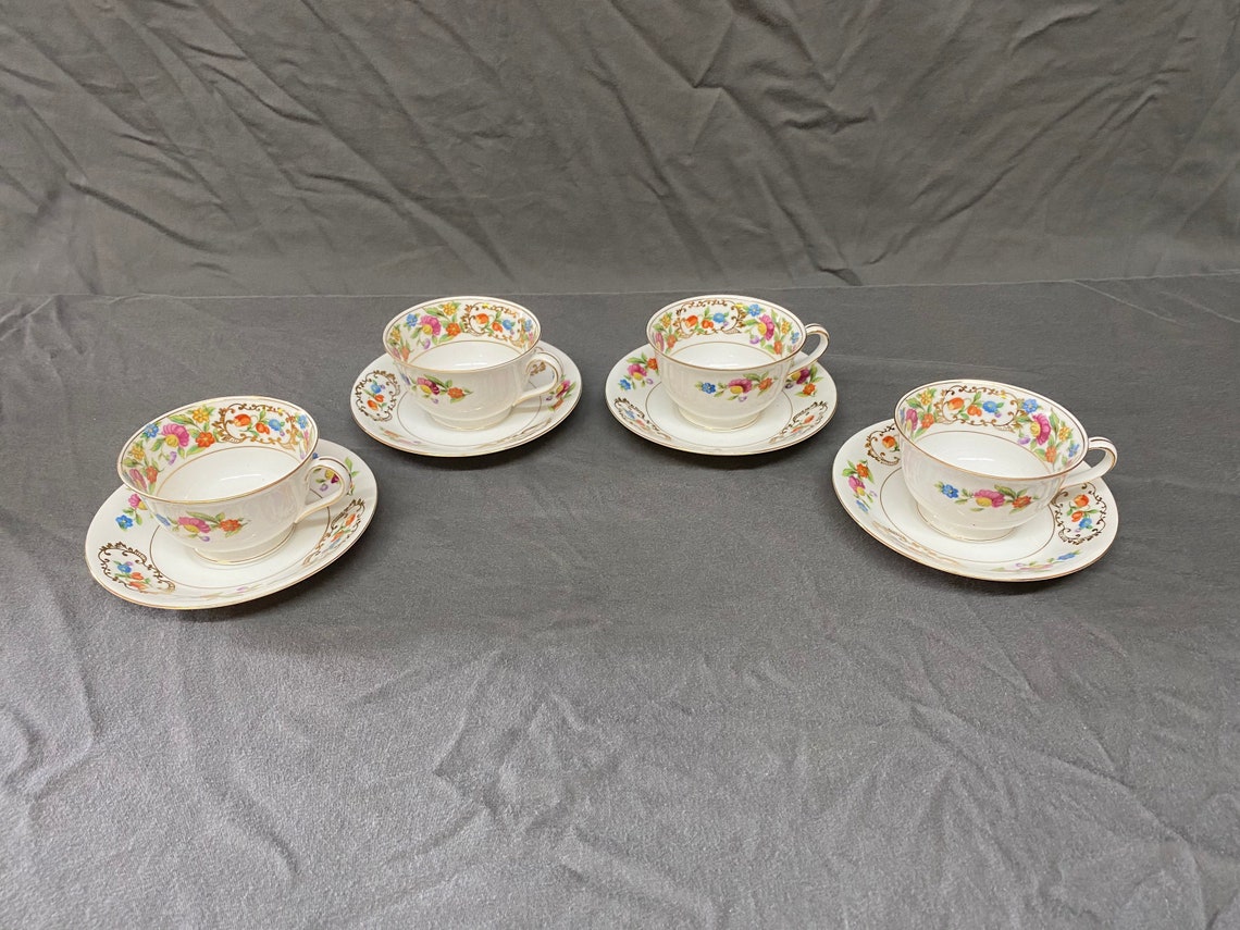 Vintage Noritake Japan Floral Pattern 4 Cups and Saucers | Etsy