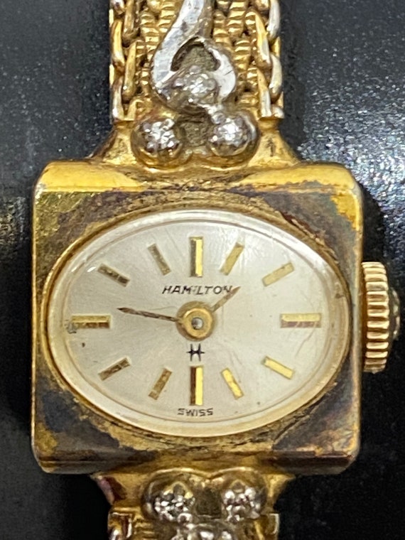 Vintage Ladies Hamilton Watch: 10K Rolled Gold, Diamo… - Gem