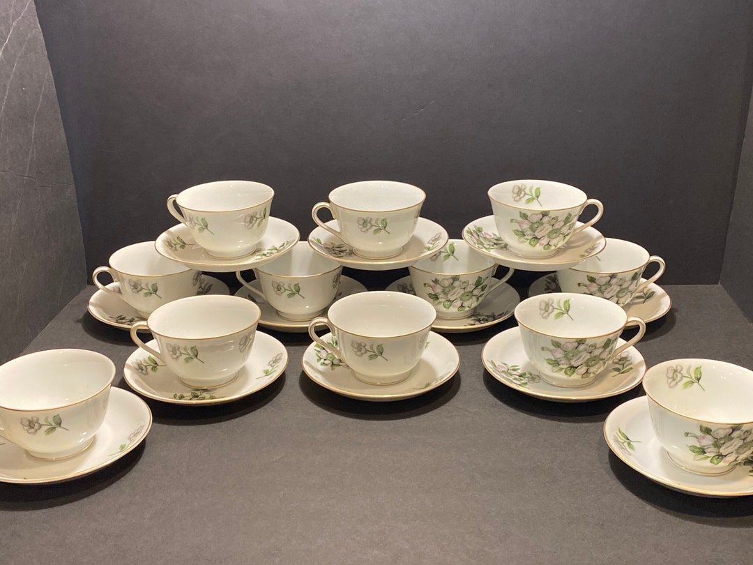 Vintage Puritan China "janet" Pattern Set of 12 Cups and Saucers, White ...