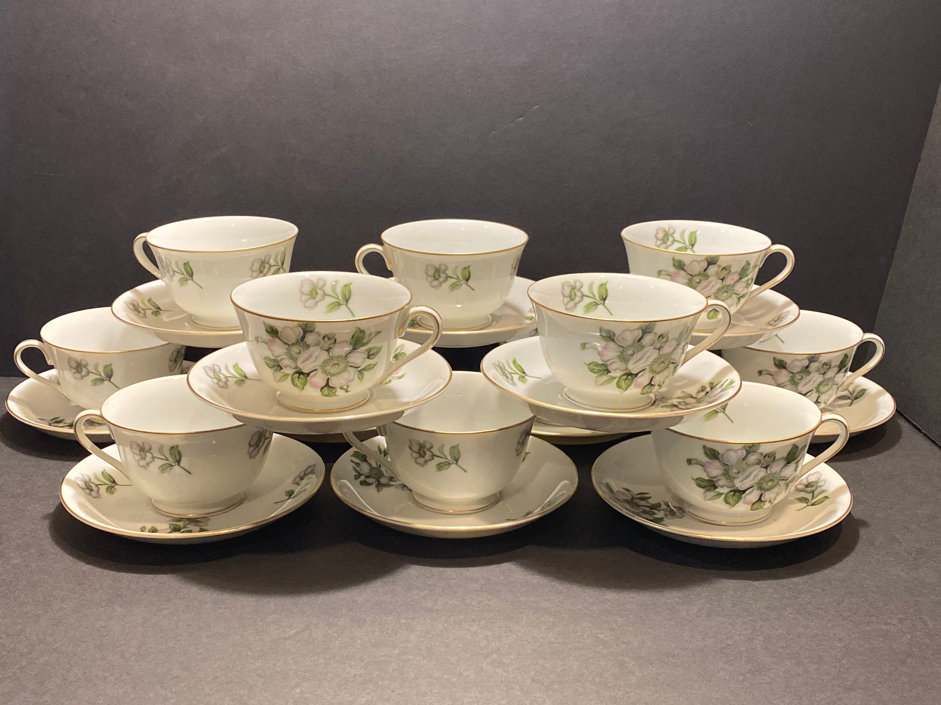 Vintage Puritan China "janet" Pattern Set of 12 Cups and Saucers, White ...
