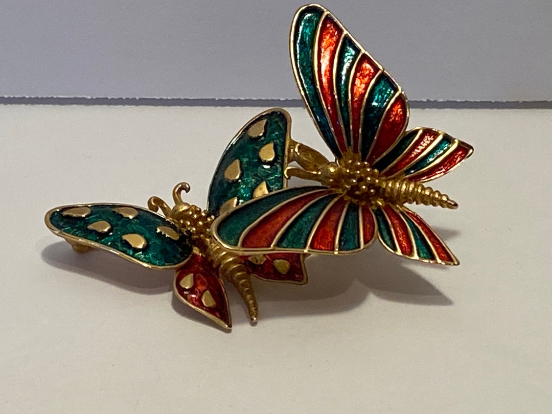Vintage RARE Boucher Double Butterfly Trembler Brooch, Figural Pin W ...