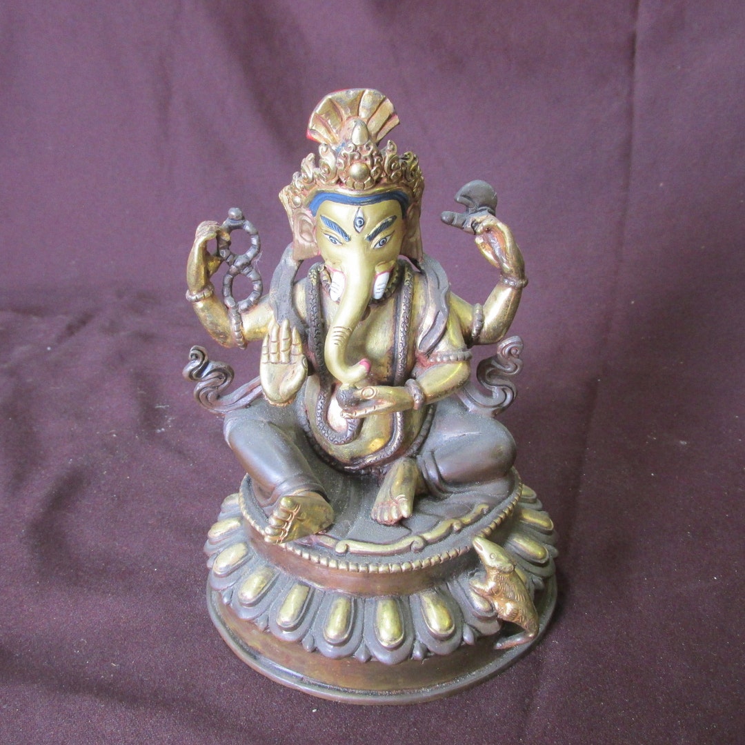 Gilt Bronze Statue of Lord Ganesha Nepal, Chinese Tibetan Elephant ...