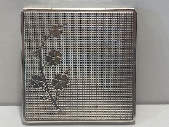 Antique Vintage Square Coin Silver Make-up Compact wi… - Gem