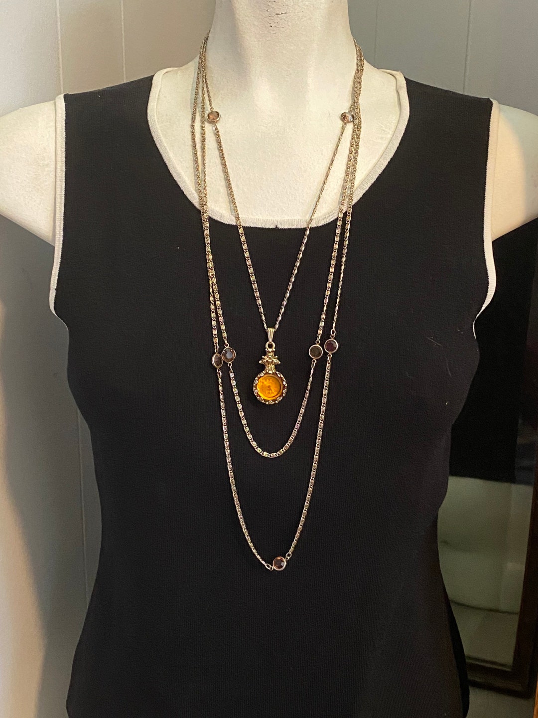 Gorgeous Estate Enzo Watch Pendant Triple Strand Necklace, 17 J ...