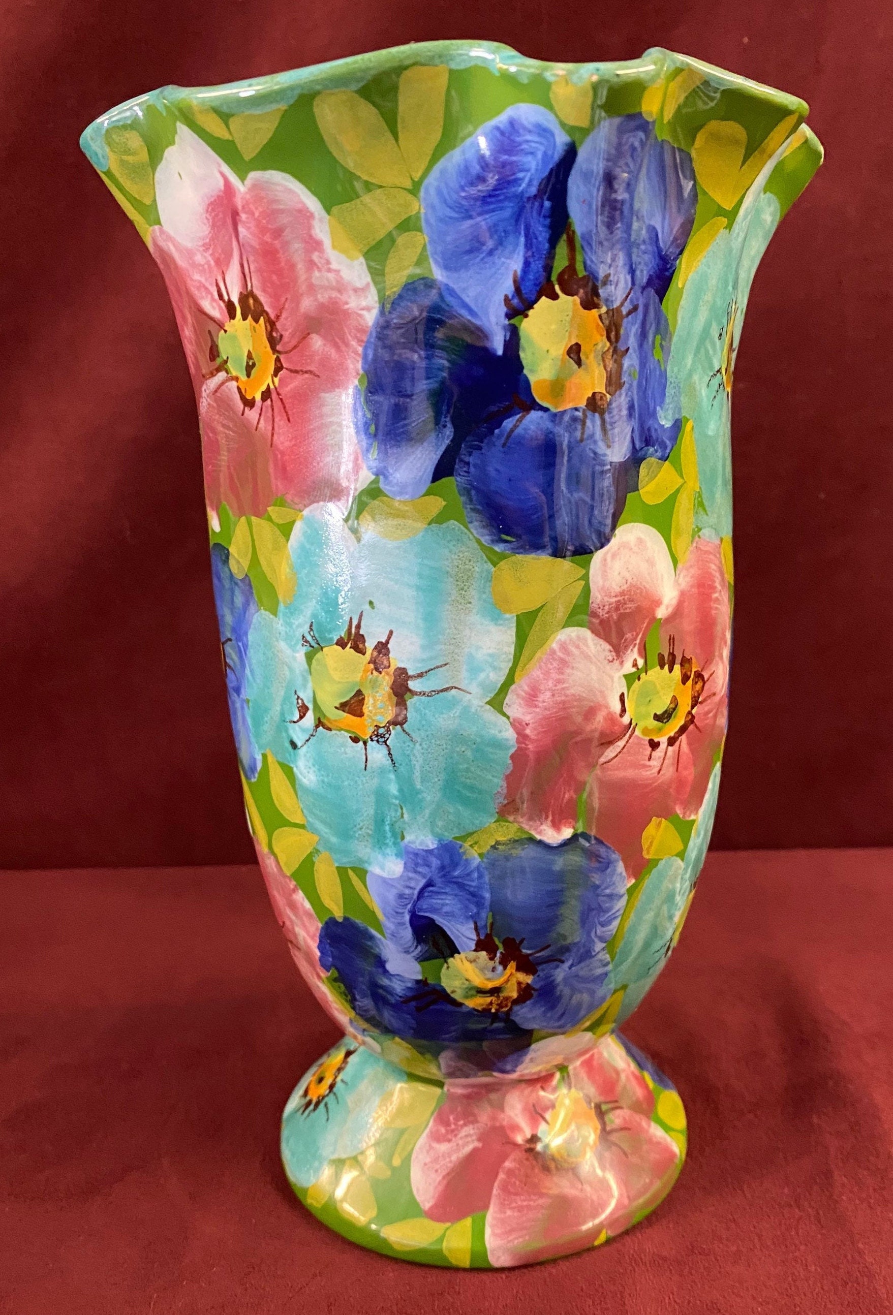 Vintage Ceramic Green Vase 8 tall 5 at mouth | Etsy