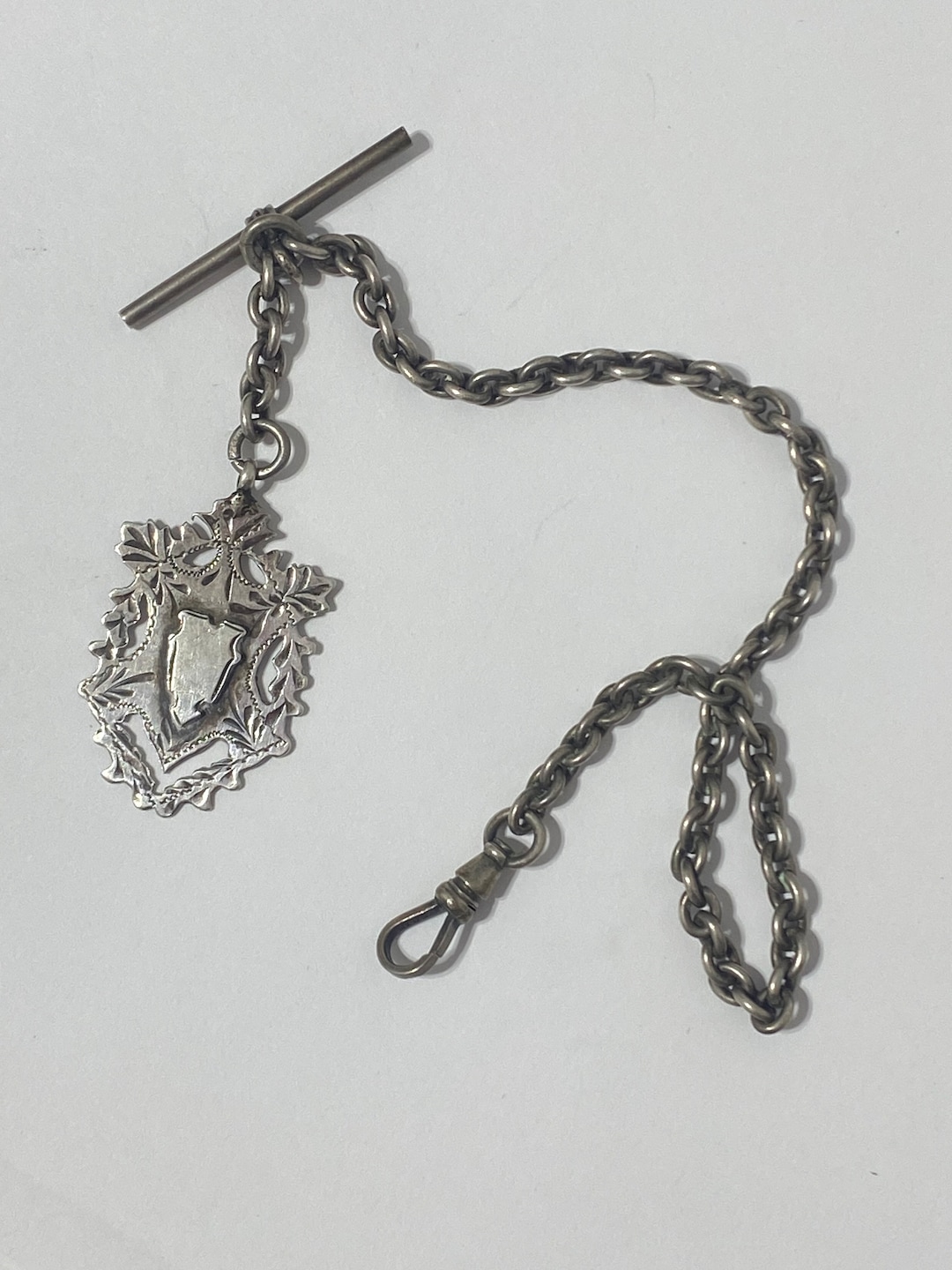 Antique Coin Silver Marked Pocket Watch Chain With Sterling Fob and T ...