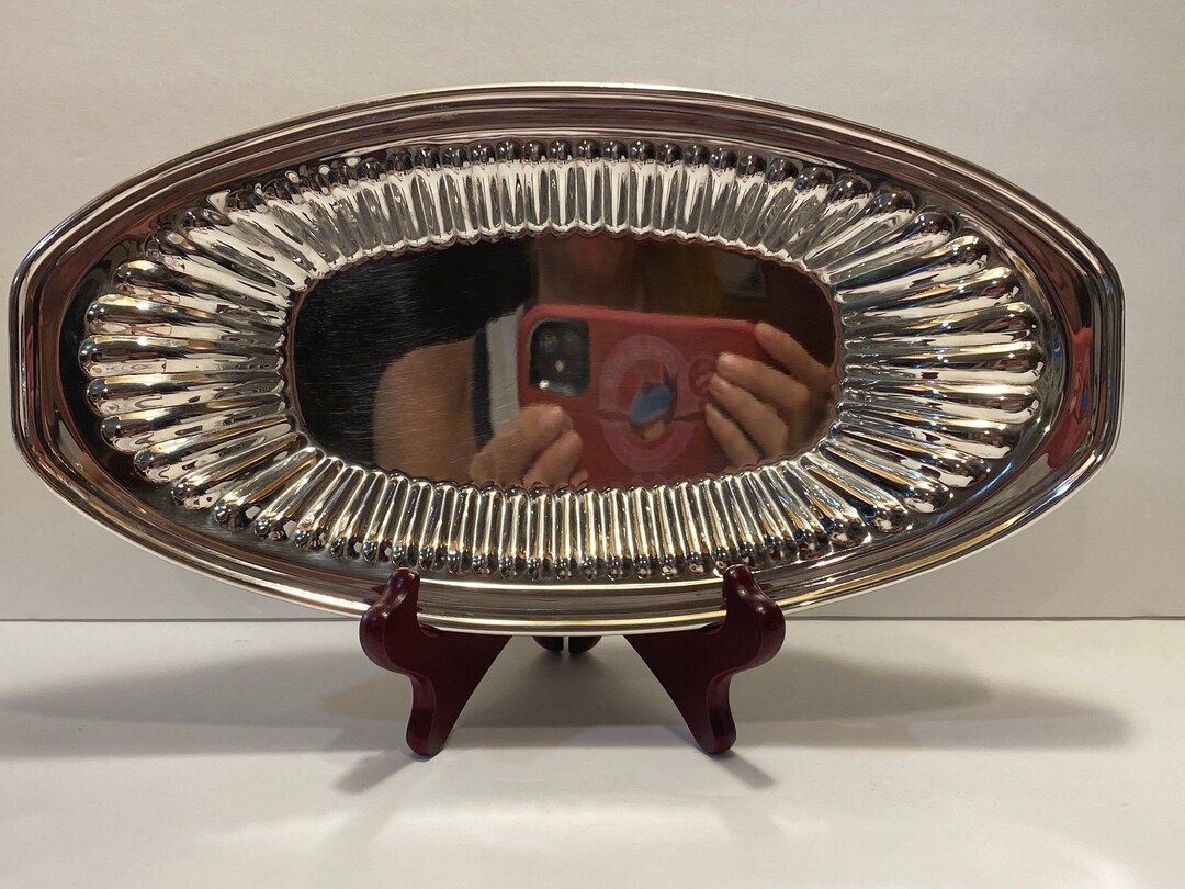 Vintage Kent Silversmiths Serving Platter, Flutes and Pearls, Large ...