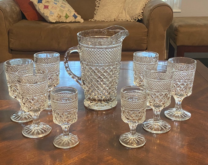 Vintage Estate Anchor Hocking Wexford Heavy Glass Pitcher Clear Pressed ...