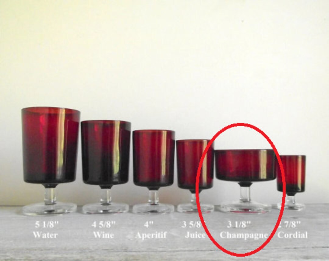 Set of 12 Vintage Ruby Stemware Luminarc France, Champagne Glasses or Dessert Glasses, Ruby Red ...