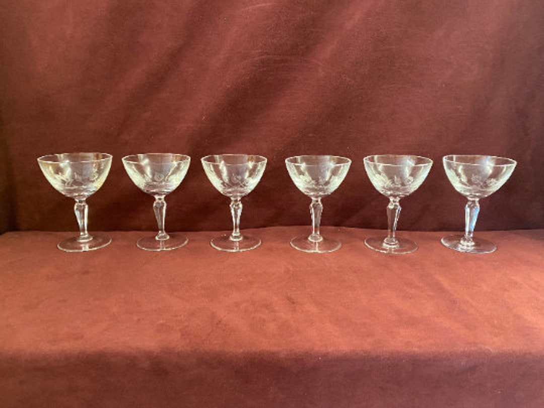 Vintage Set of 6 Wine Glasses Cut Crystal Stemware With Rose Motif ...