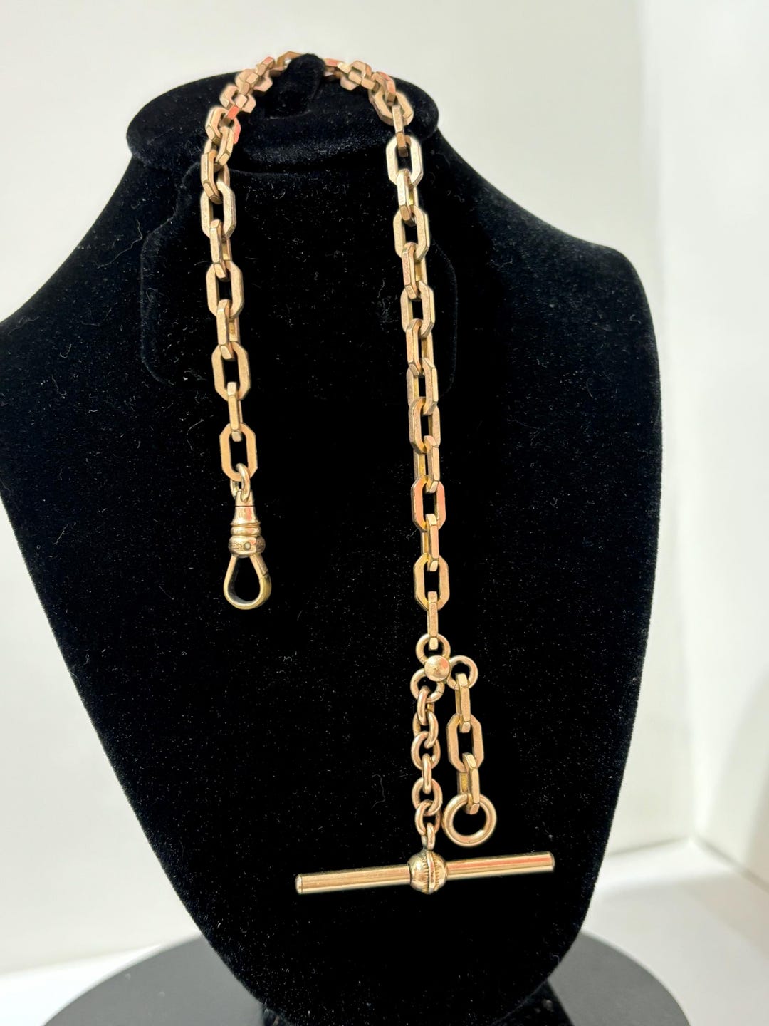 Antique Albert SOB & Co Gold Pocket Watch Chain With T Bar, Almost 12 ...