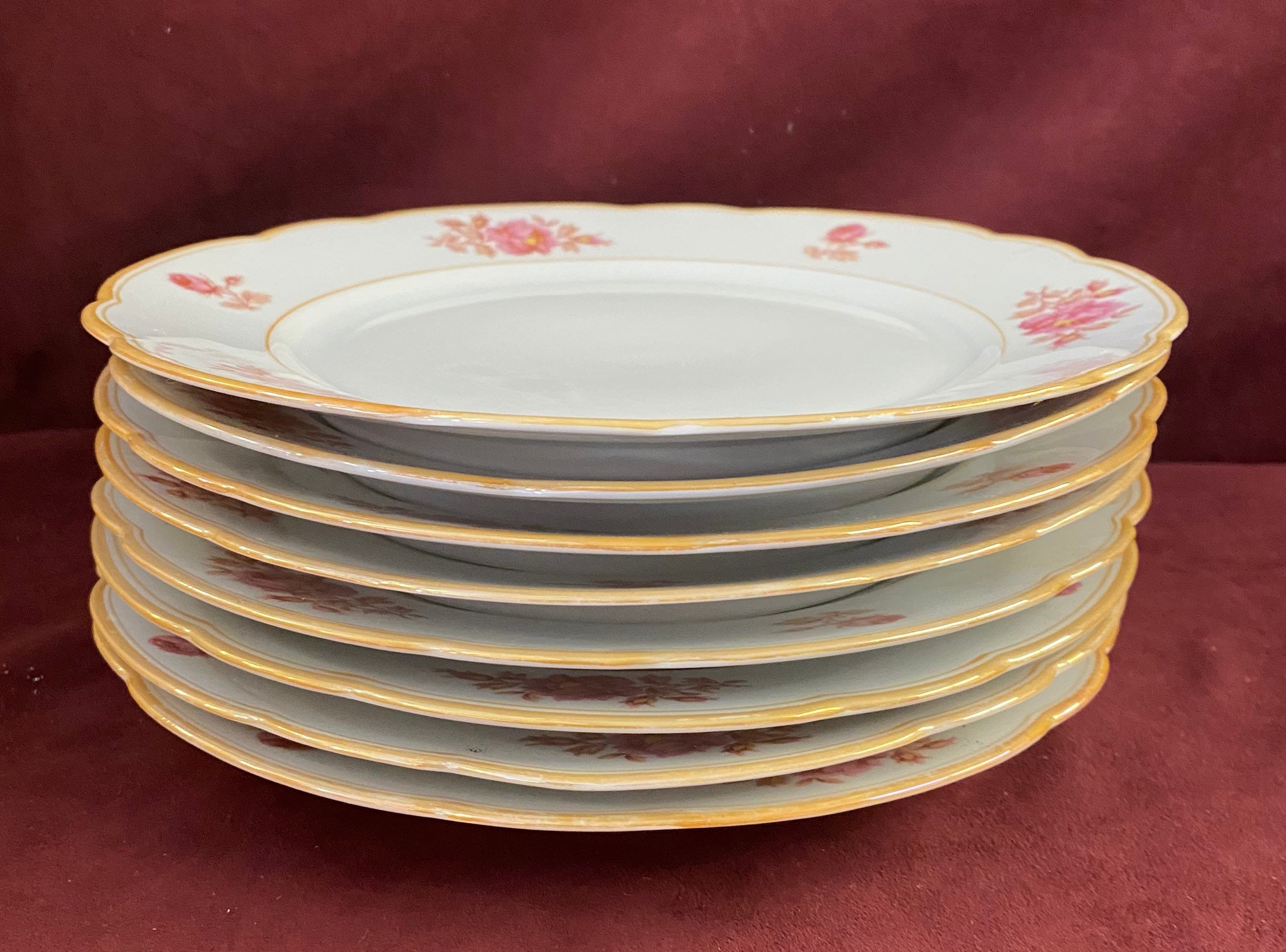 Vintage Zeh Scherzer Bavaria Porcelain Dinner Plates: Pink Flowers ...
