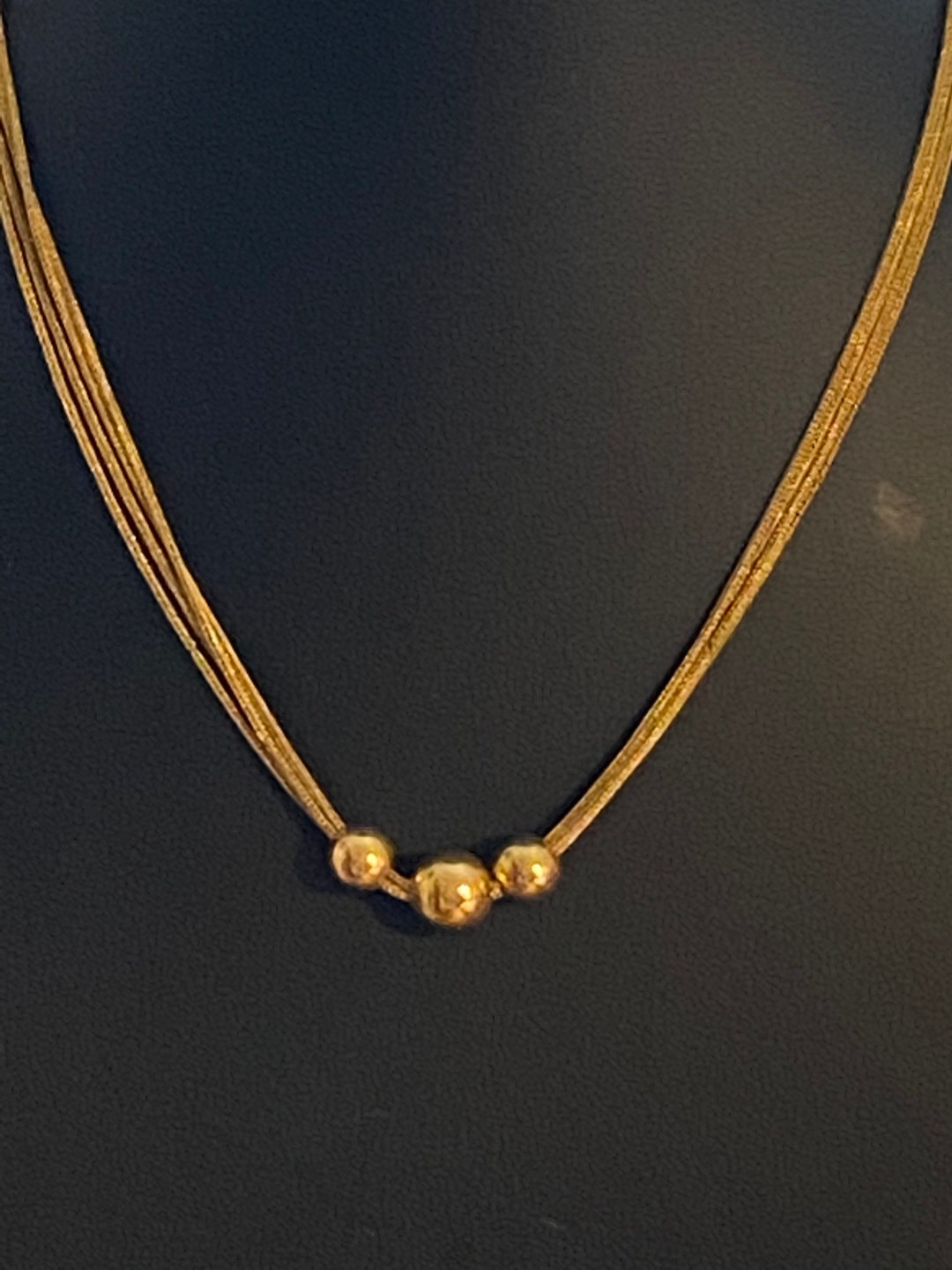 Vintage Estate Gold Colored Ball Choker Necklace, 4 Strand Chain With 3 ...