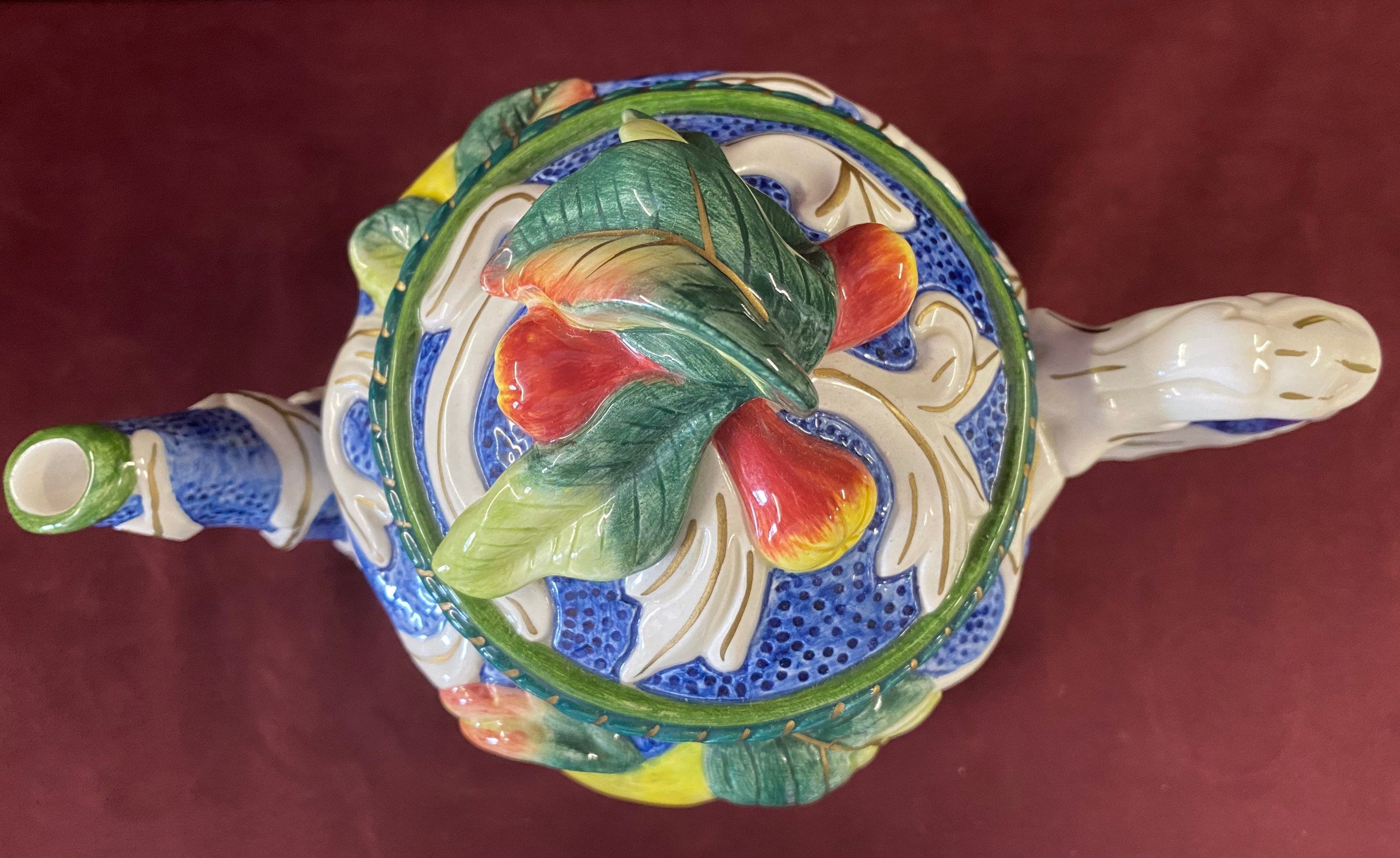 Vintage Fitz and Floyd Classic Large Teapot Fruits and | Etsy