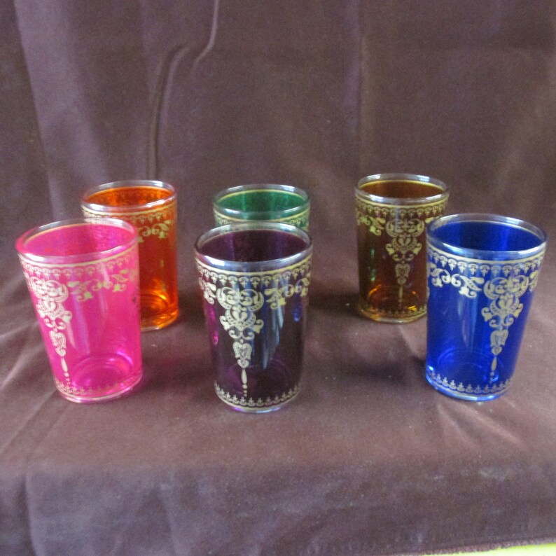 Very Unique Set of 6 Multi-colored Juice Glasses With Rare - Etsy