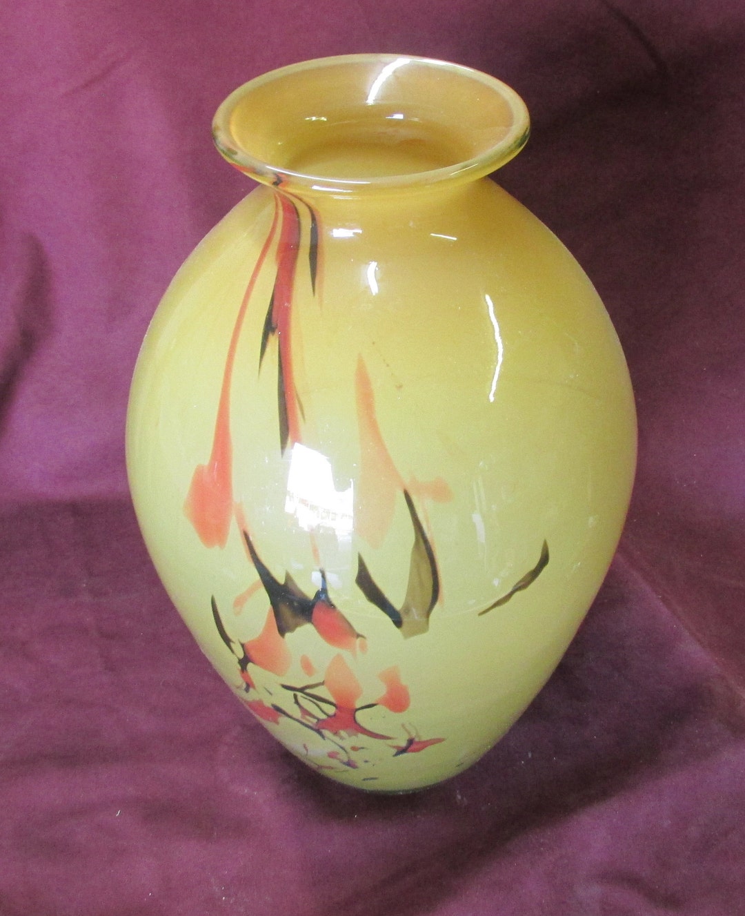 Large Exceptional Art Glass Vase, Amber With Fall Hues, Just Under 7 ...
