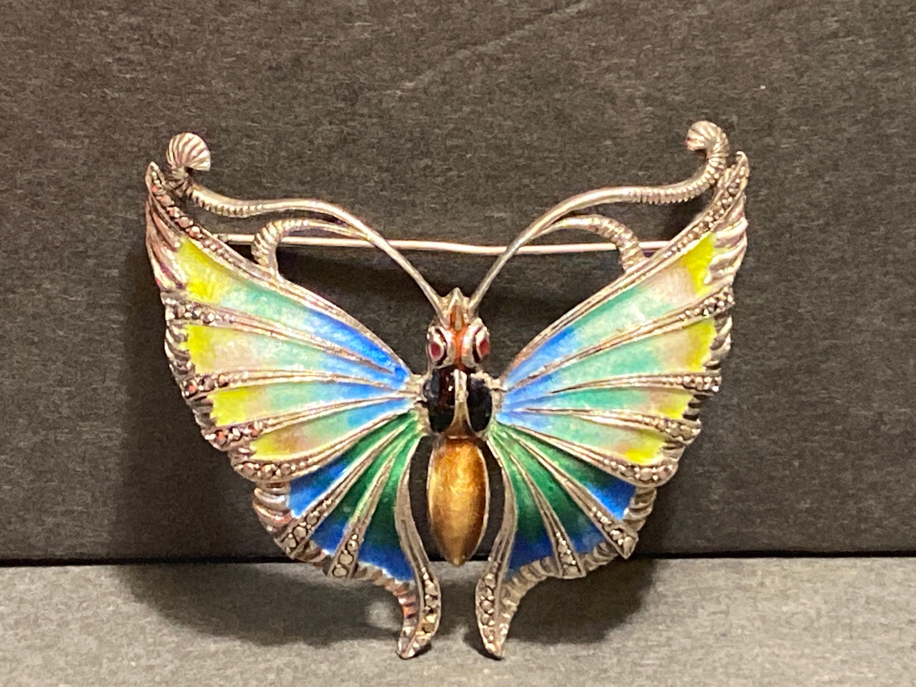 Vintage Sterling Silver and Enamel Butterfly Pin or Brooch | Etsy