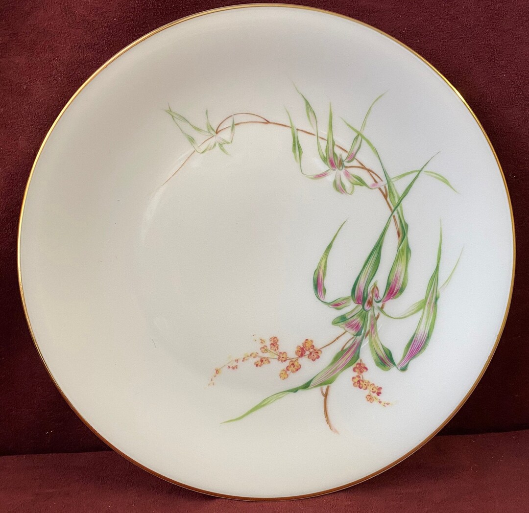 Vintage Heinrich Bavarian Porcelain Salad Plates: Orchid Gold Rim, Set ...