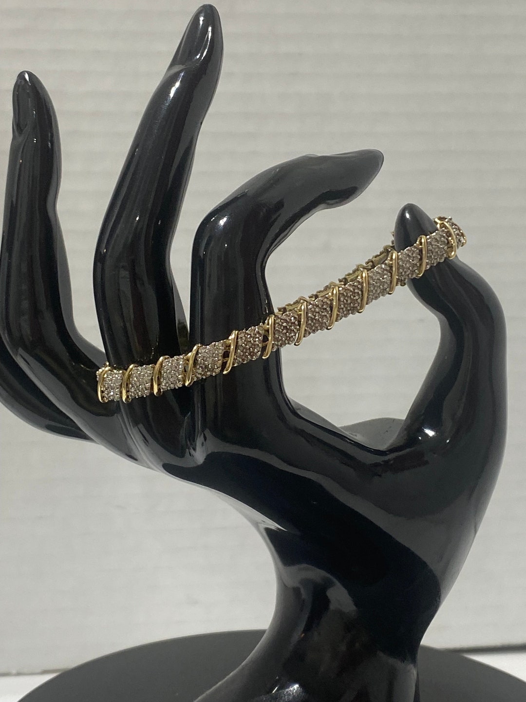 Remarkable Estate 10K Solid Gold Diamond Tennis Bracelet, S-link, Round ...