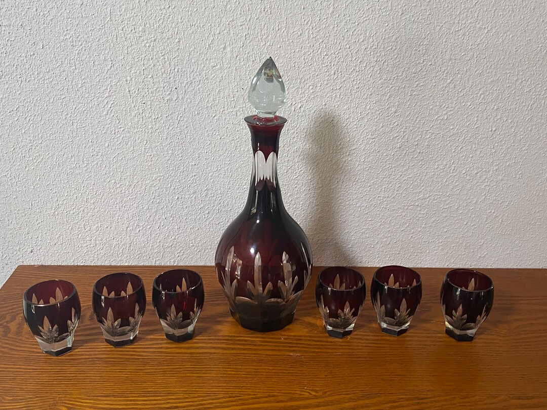 Gorgeous Estate Bohemian Ruby Red Decanter Set With 6 Matching Shot ...