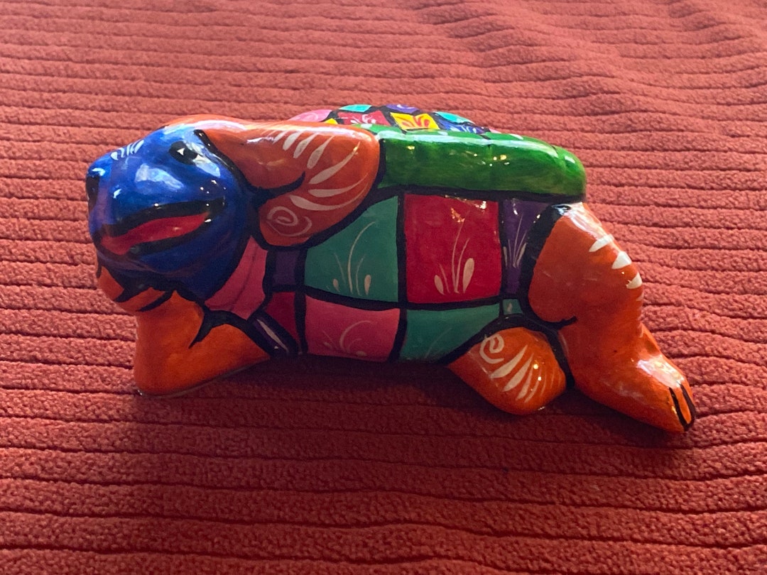 Adorable Brightly Colored Hand Painted Ceramic Turtle, Lounging, Laying ...