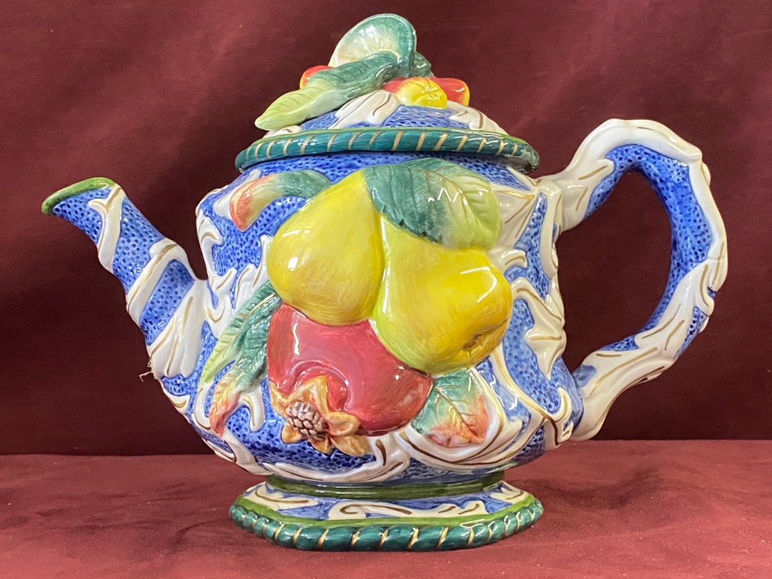 Vintage Fitz and Floyd Classic Large Teapot, Fruits and Berries, 6-3/4 ...