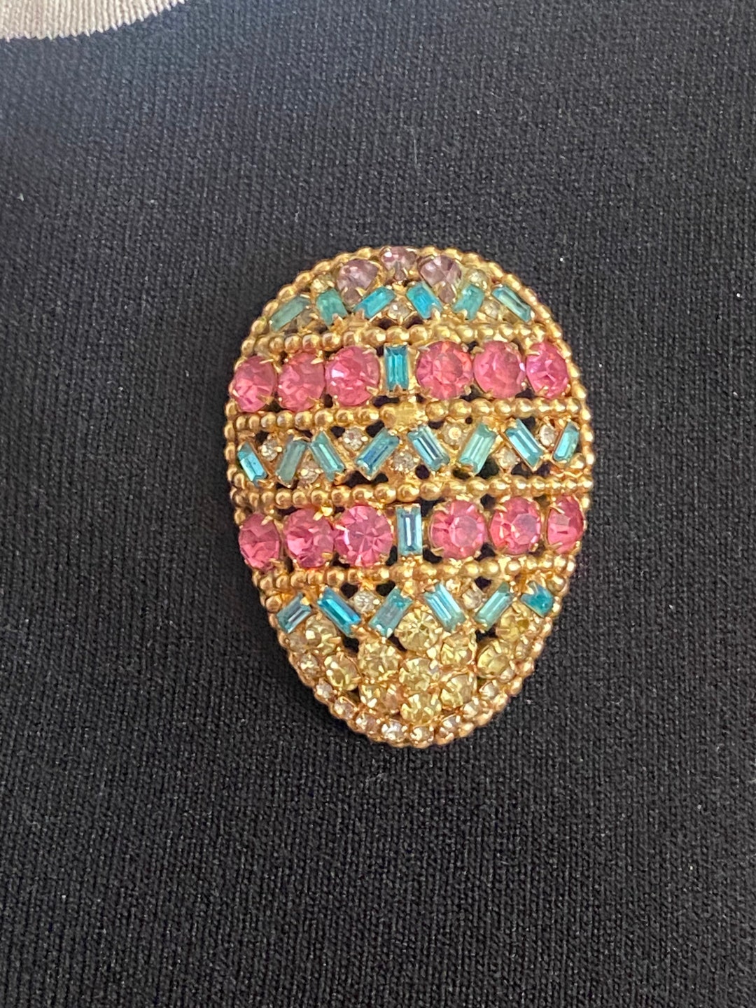 Vintage 1960s Napier Signed Easter Egg Rhinestone Brooch or Large Pin ...