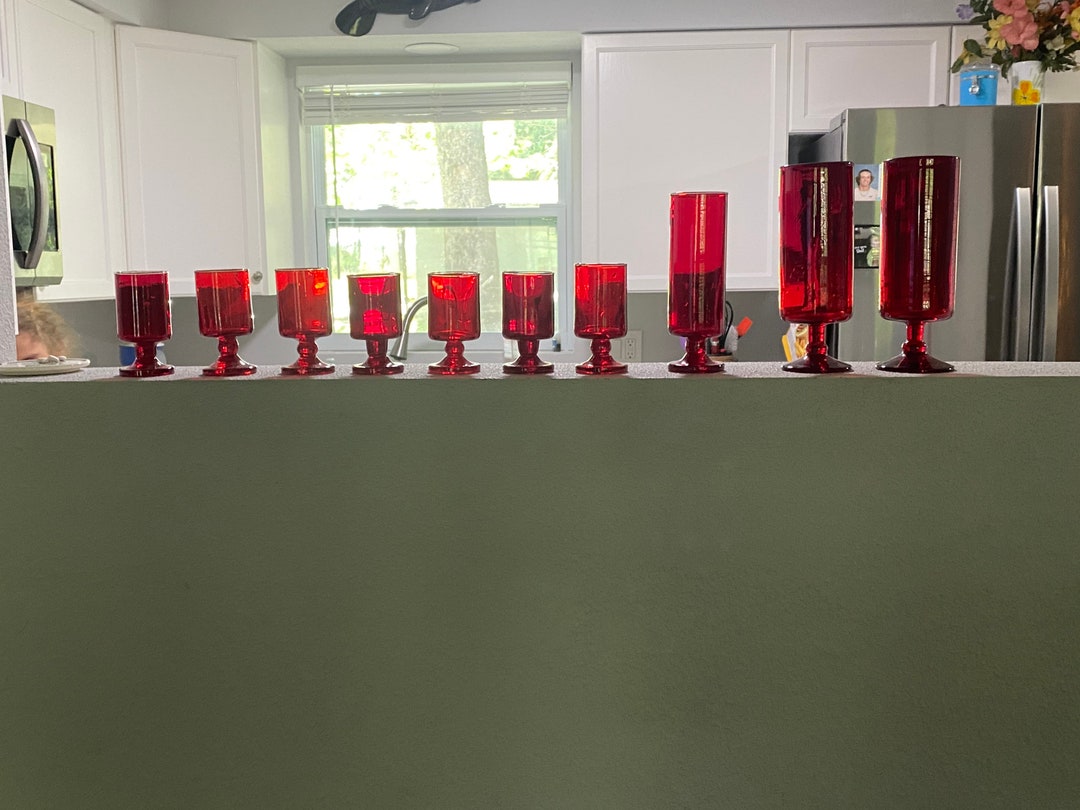 Vintage Ruby Red Glass Goblet Set: Cordial, Wine, Liquor Barware - Etsy