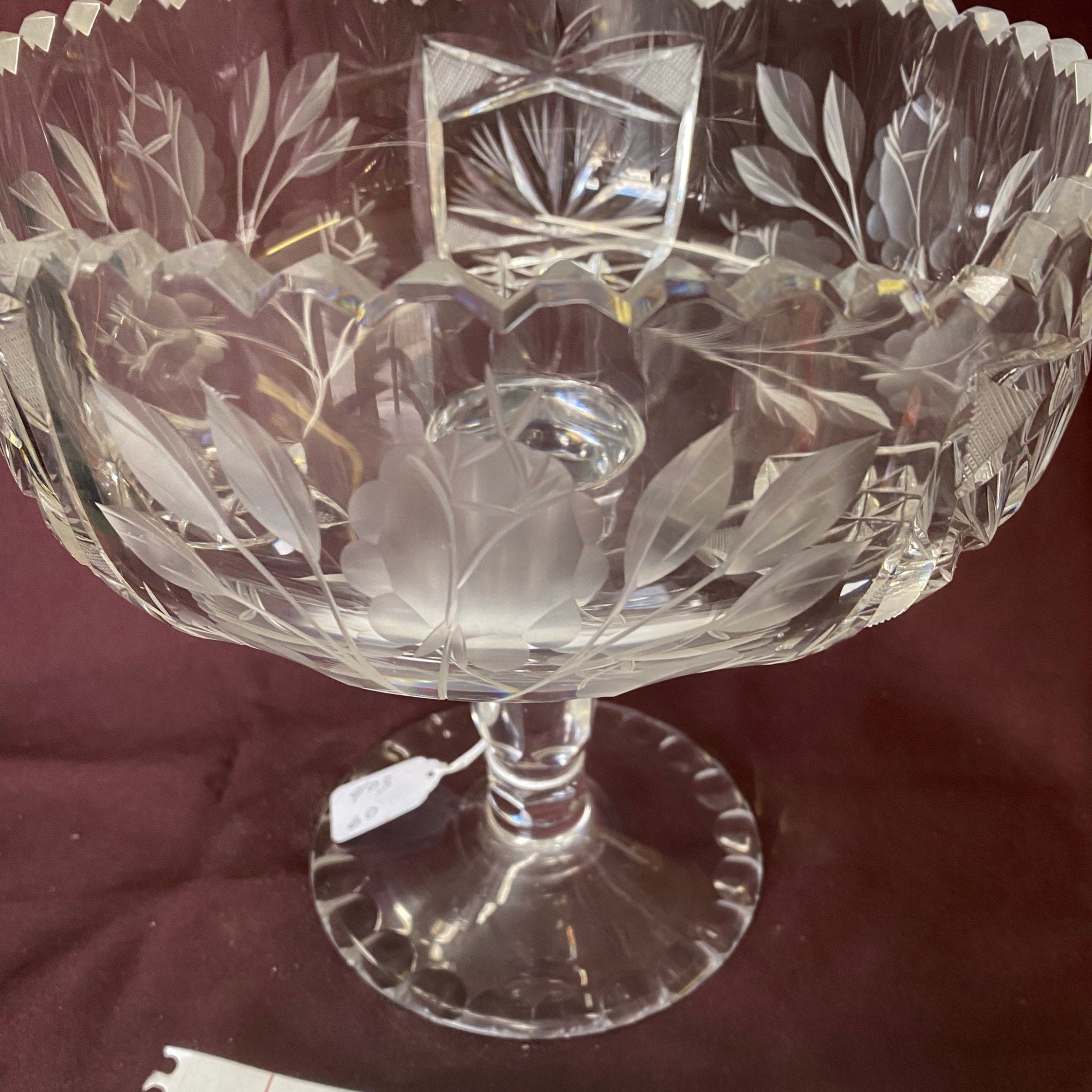 Large Heavy Cut Crystal Compote with Intaglio Floral Pattern | Etsy