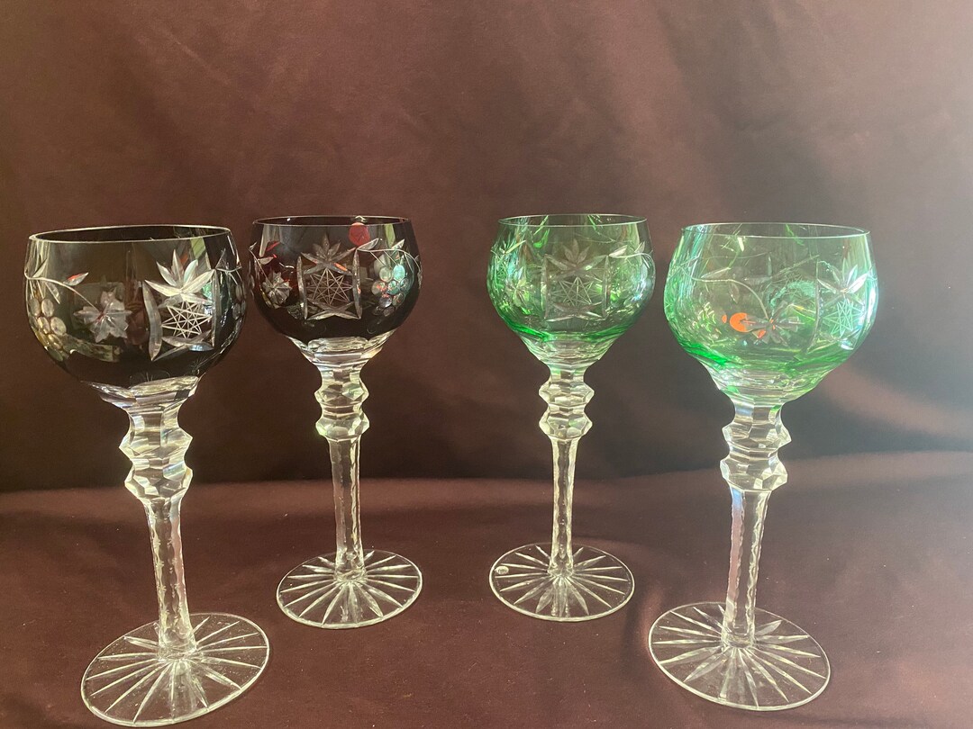 Vintage Set of 4 Large AJKA Marsala Wine Hocks, Goblets, Cut to Clear ...