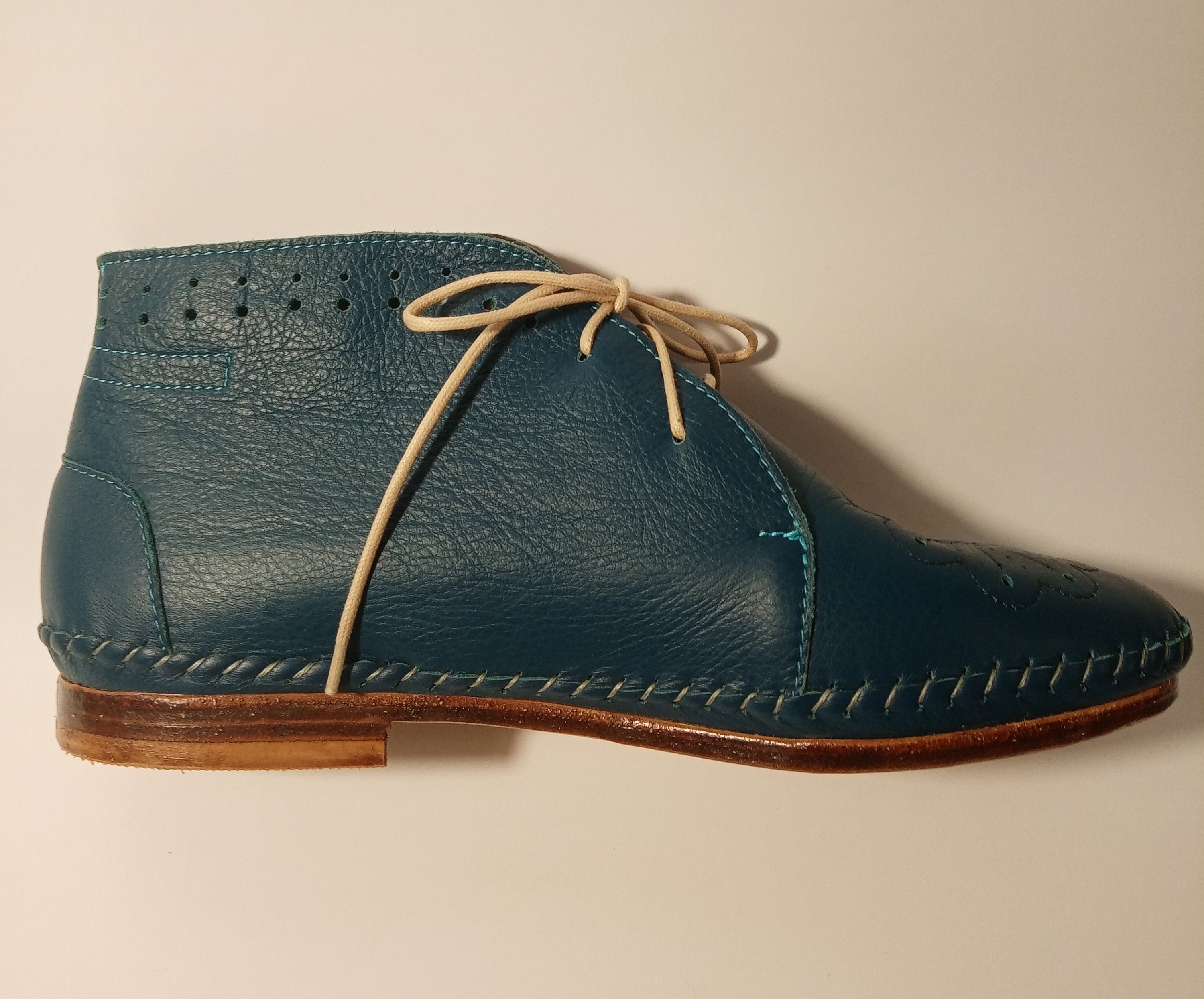 Handmade Leather Moccasin Shoe - Blue - Etsy