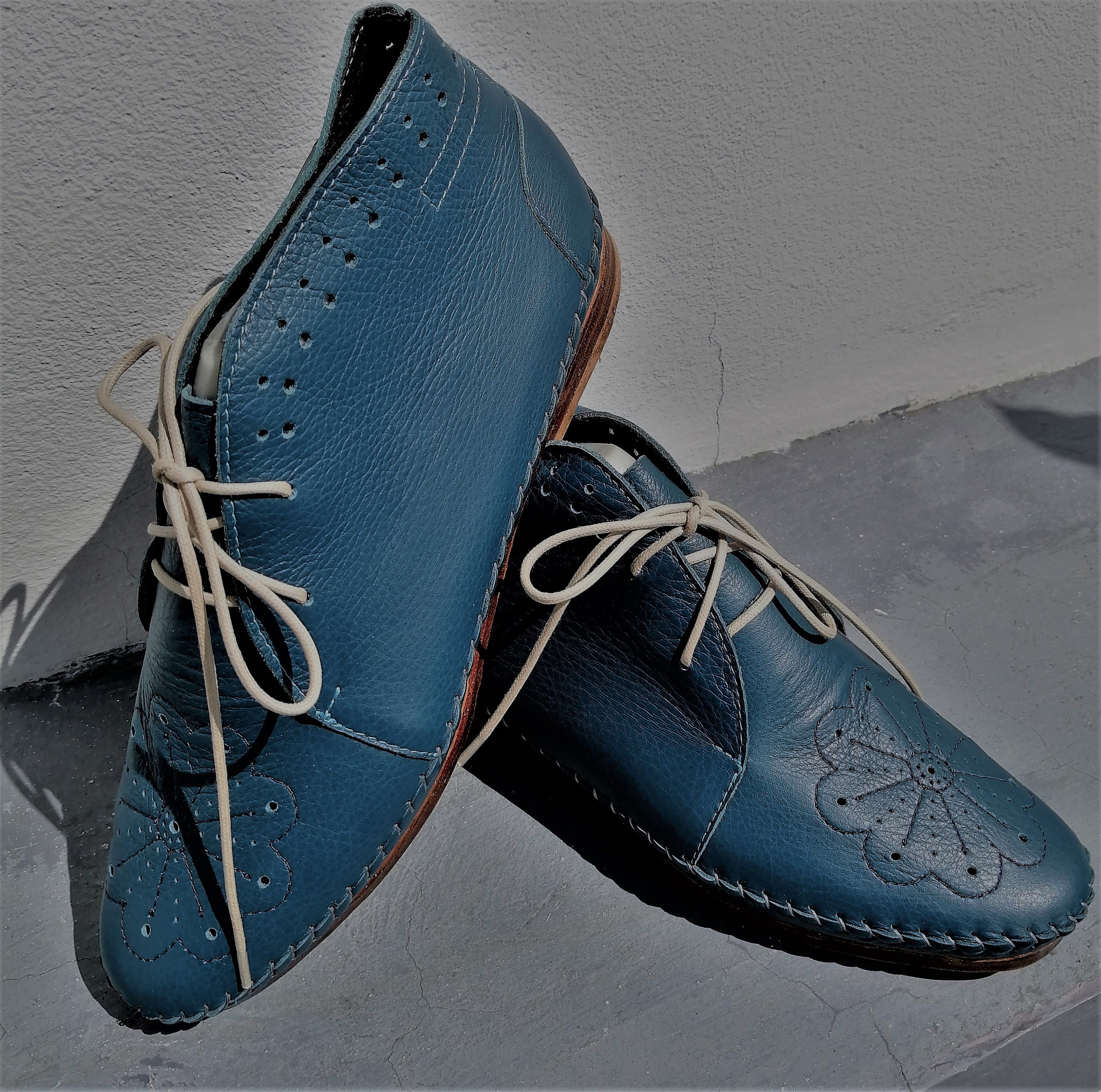 Handmade Leather Moccasin Shoe Blue - Etsy