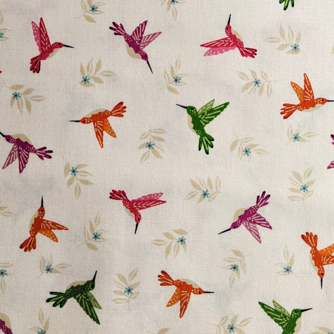 Hummingbirds on Cream, Jewel Colours, Fat Quarter, Half Metre, Full ...