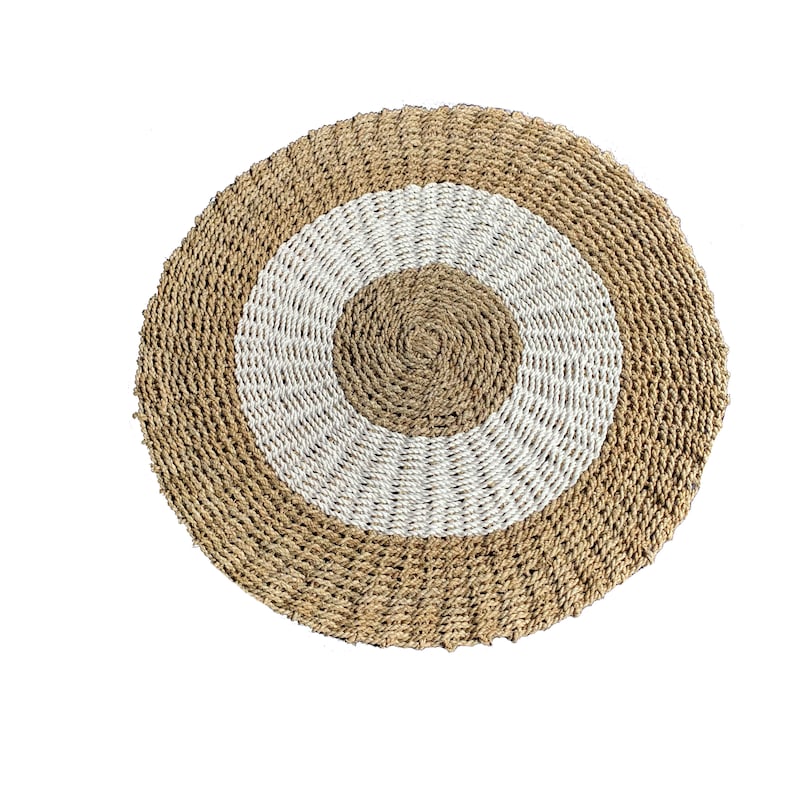Multicolor Hand Woven Seagrass Round Rug | Rustic Style Natural Straw ...