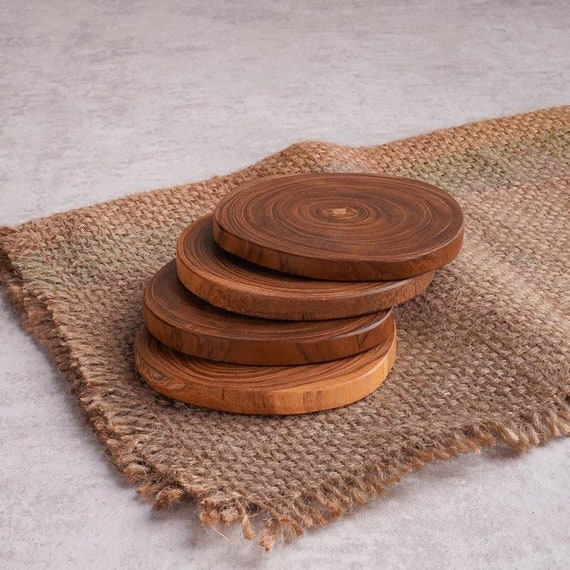 Set of 4 Teak Wood Coaster 10 Cm Handmade Wooden Coaster - Etsy