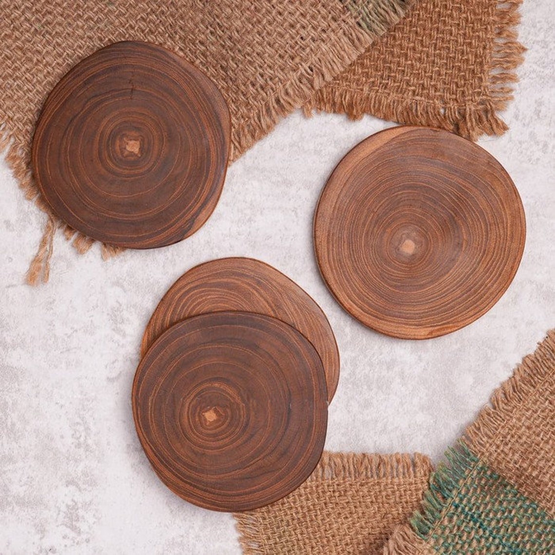 Set of 4 Teak Wood Coaster - 10 Cm Handmade Wooden Coaster - Vintage ...