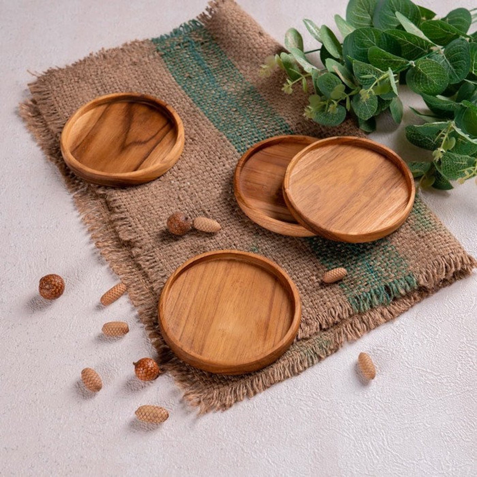 Set of 4 Teak Wood Coaster - 10 Cm Handmade Wooden Coaster - Vintage ...