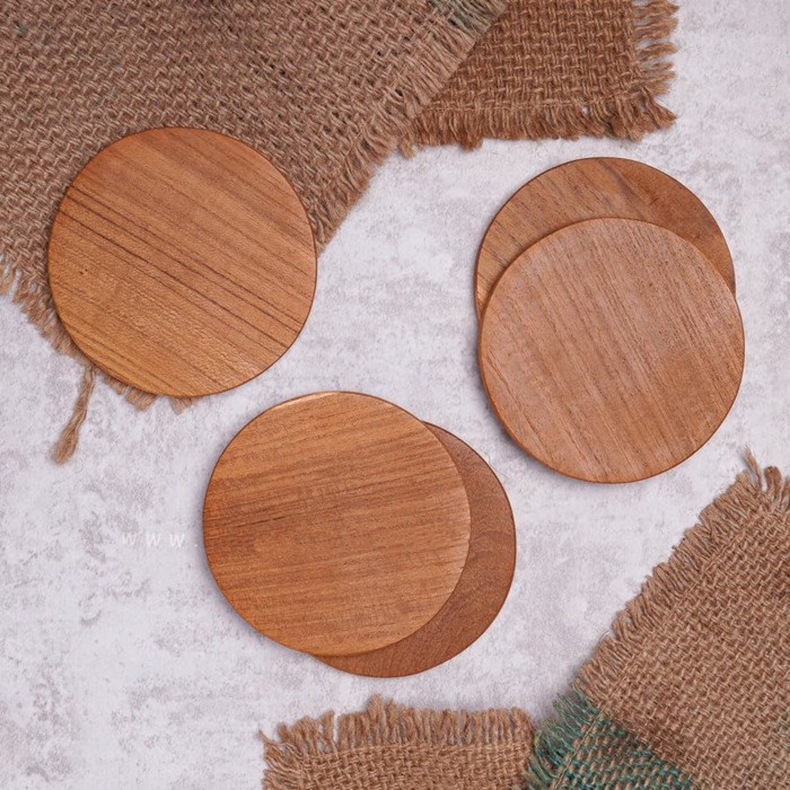 Set of 5 Teak Wood Coaster - Handmade Wooden Coaster - Vintage 1970 ...