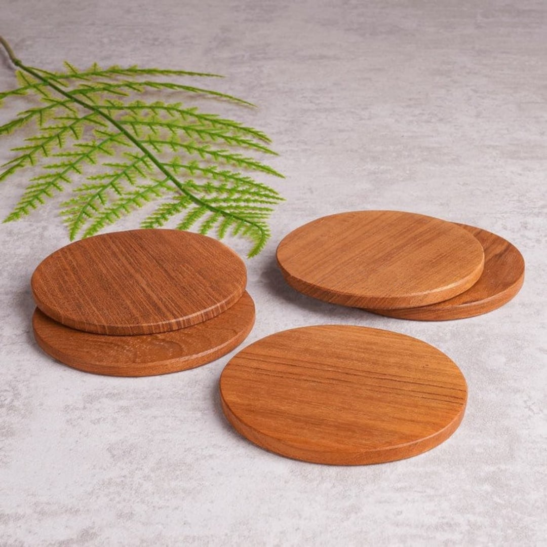 Set of 5 Teak Wood Coaster - Handmade Wooden Coaster - Vintage 1970 ...