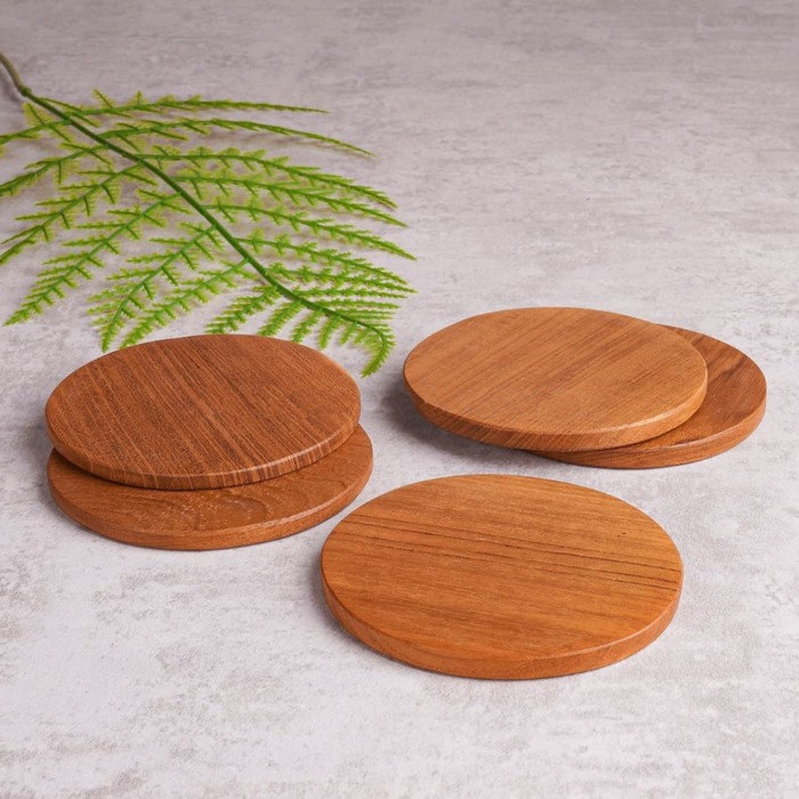 Set of 5 Teak Wood Coaster - Handmade Wooden Coaster - Vintage 1970 ...