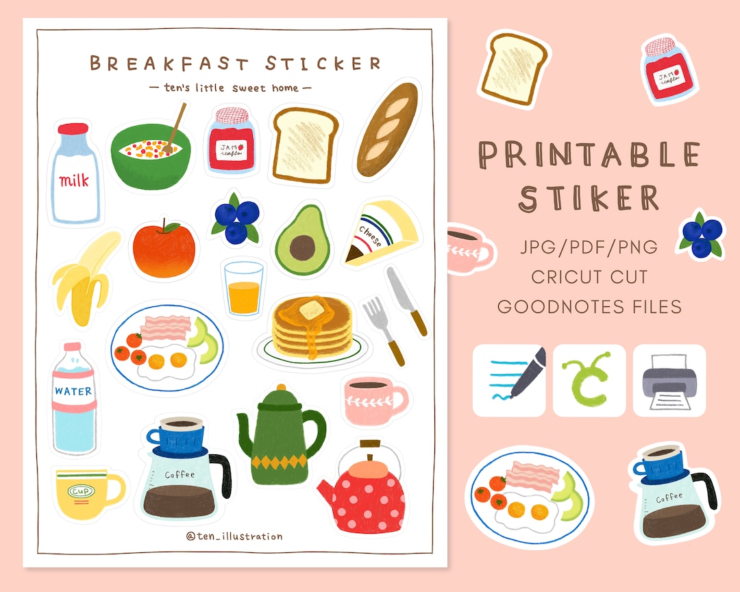 Breakfast Sticker/printable Sticker/goodnotes Stickers/monthly - Etsy