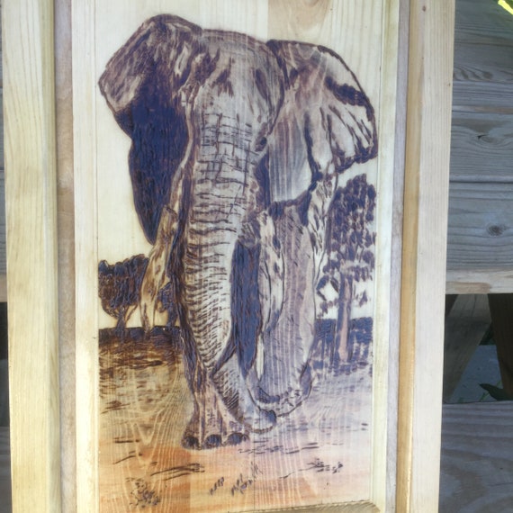 Wood burned bull elephant by hand | Etsy