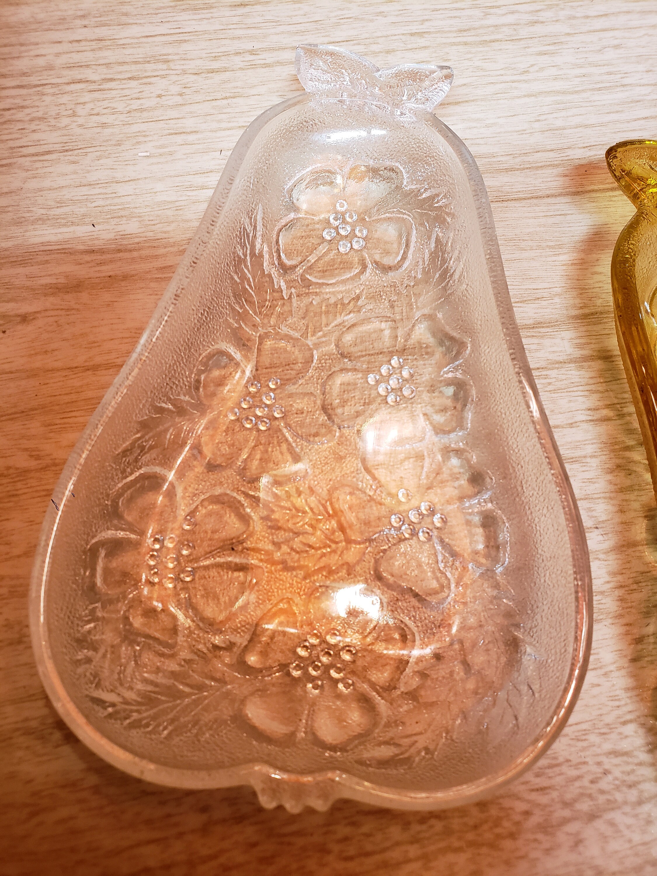 Vintage Hazel Atlas Pressed Amber Glass and 2 Clear Glass Pear Snack ...