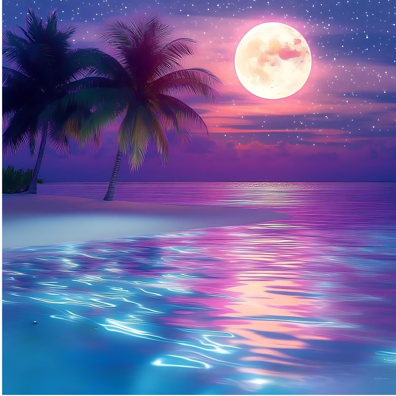 Tropical Beach at Night Digital Paper | Vaporwave Seamless Pattern With ...