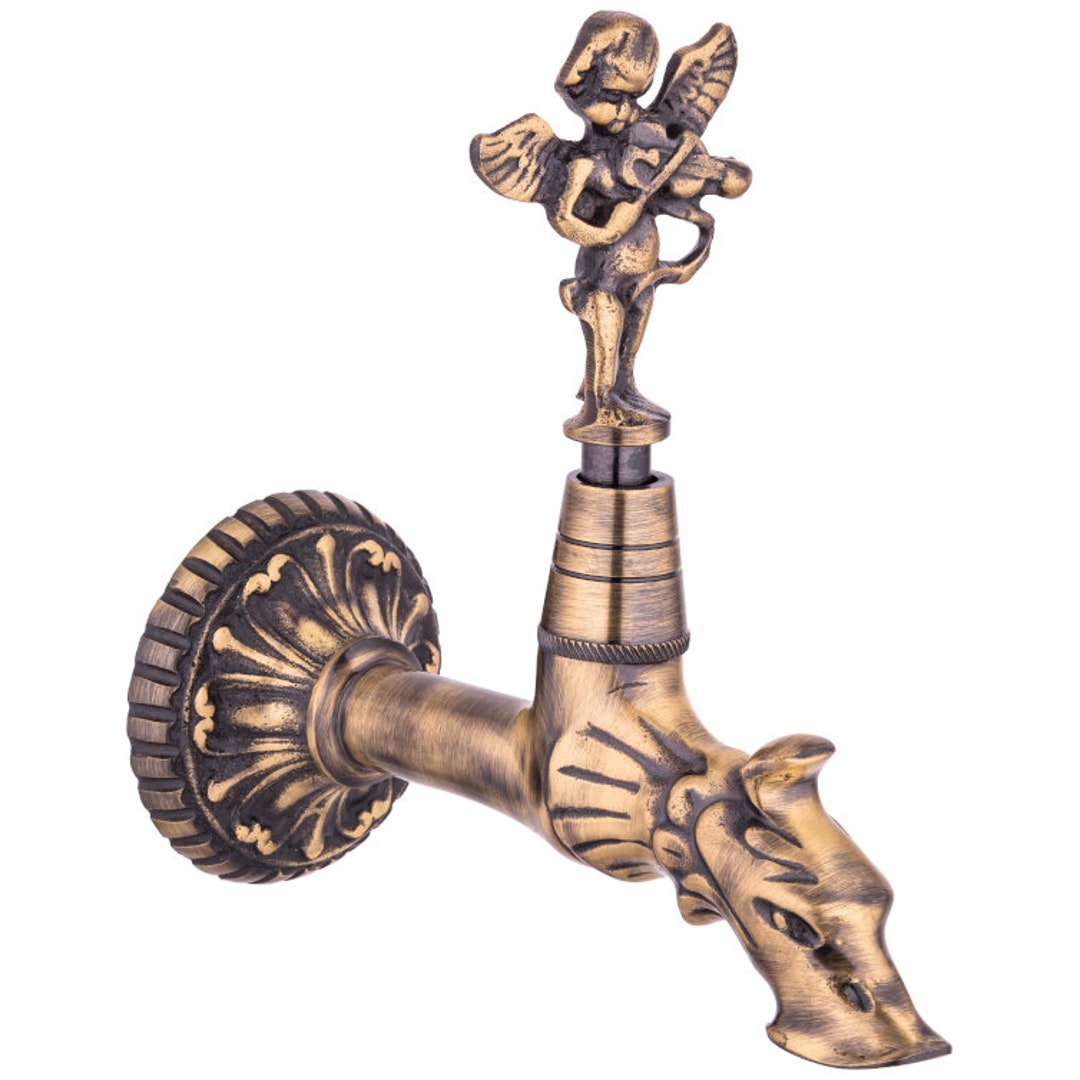 Hand-crafted Fish Shaped Antique Finish Brass Ottoman Faucet With Angel ...