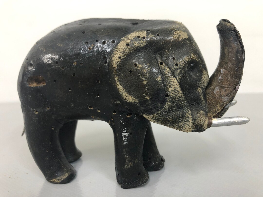 Adorable Old Worn Antique Leather Elephant Figurine With Movable Trunk ...