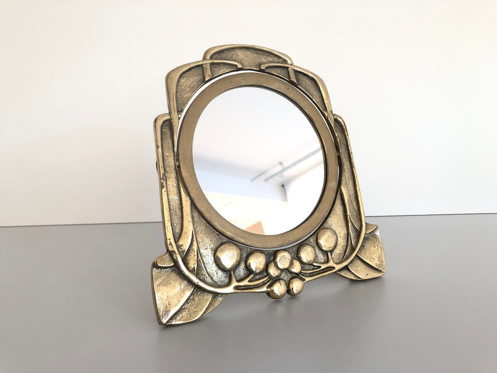 Mid-century Unique Bronze Vanity Table Mirror With Grape Ornates, 1950s ...