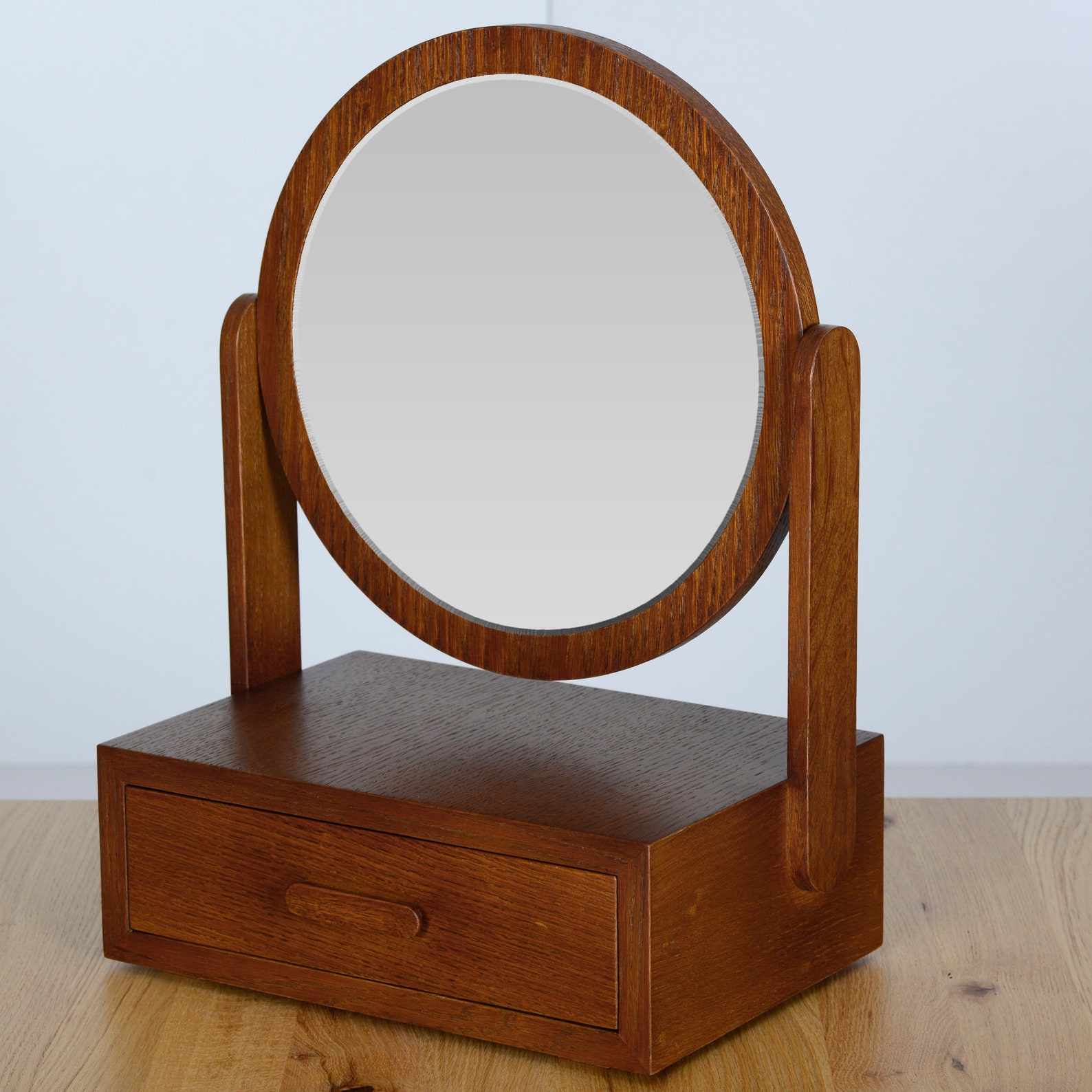 Round Dressing Mirror With Drawer, Hand-crafted Vanity Table Mirror - Etsy