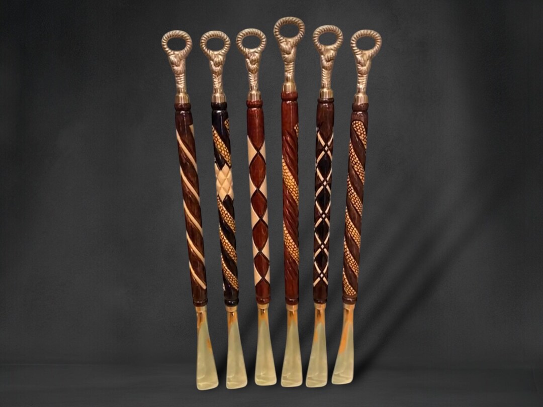 Hand-crafted Devrek Cornel Wood and Brass Long Shoehorn, 6 Design ...